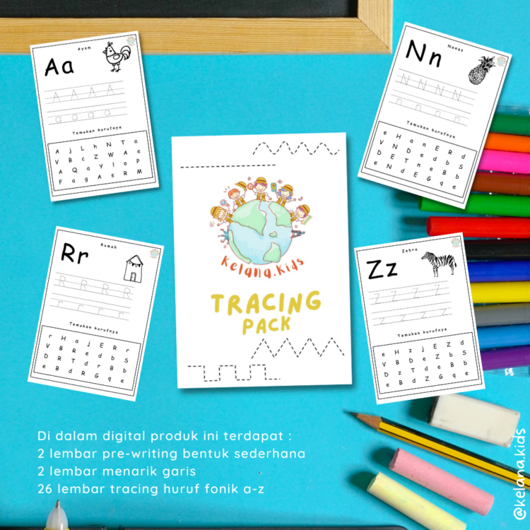 [ Phonics Worksheet ] Lembar Kerja Anak Tracing Pack Fonik ABC