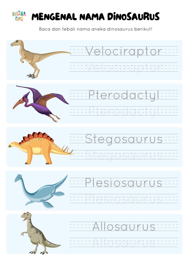 [ Seri Printable Tematik ] Worksheet Dinosaurus - Kelanakids.com