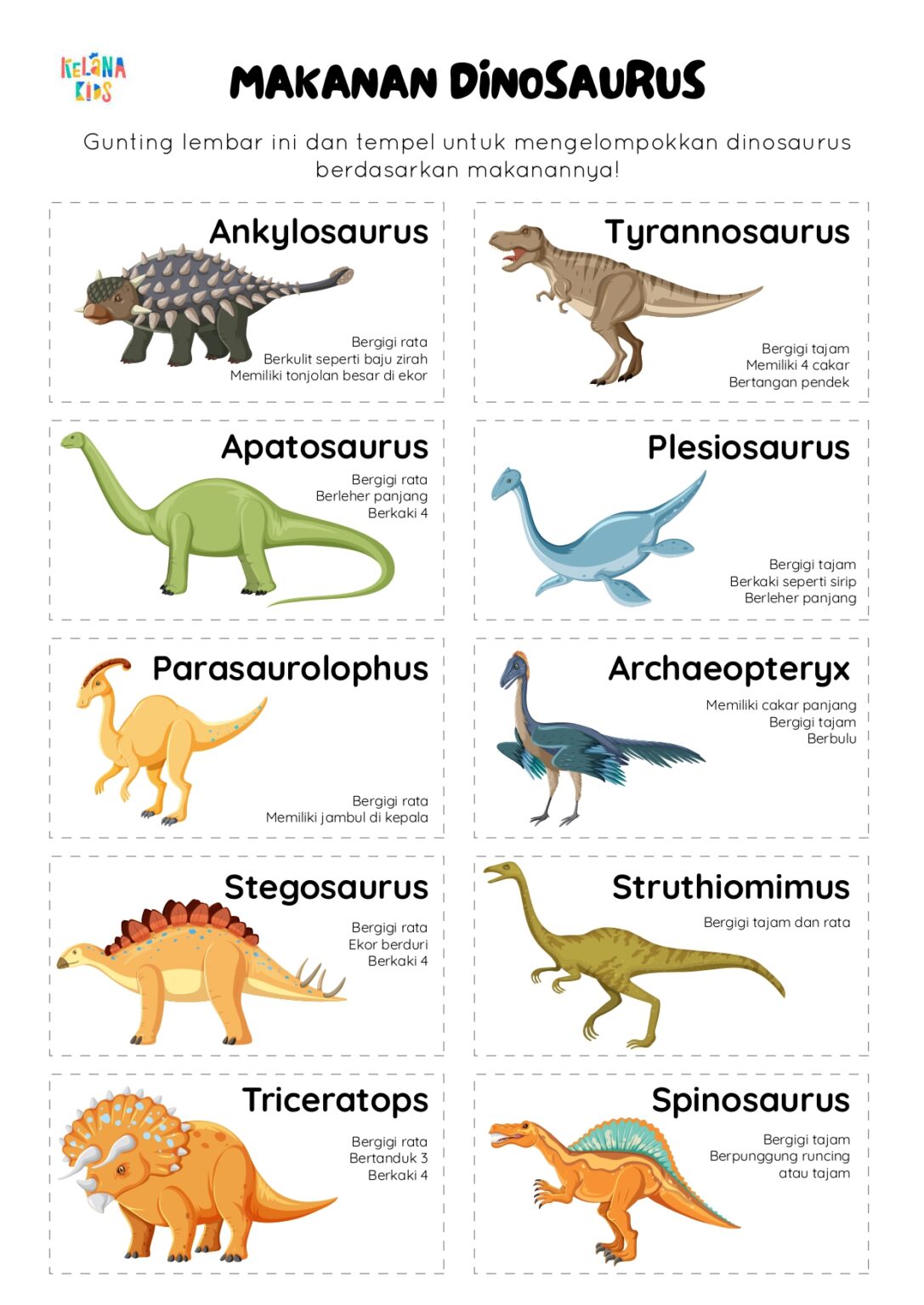 [ Seri Printable Tematik ] Worksheet Dinosaurus - Kelanakids.com