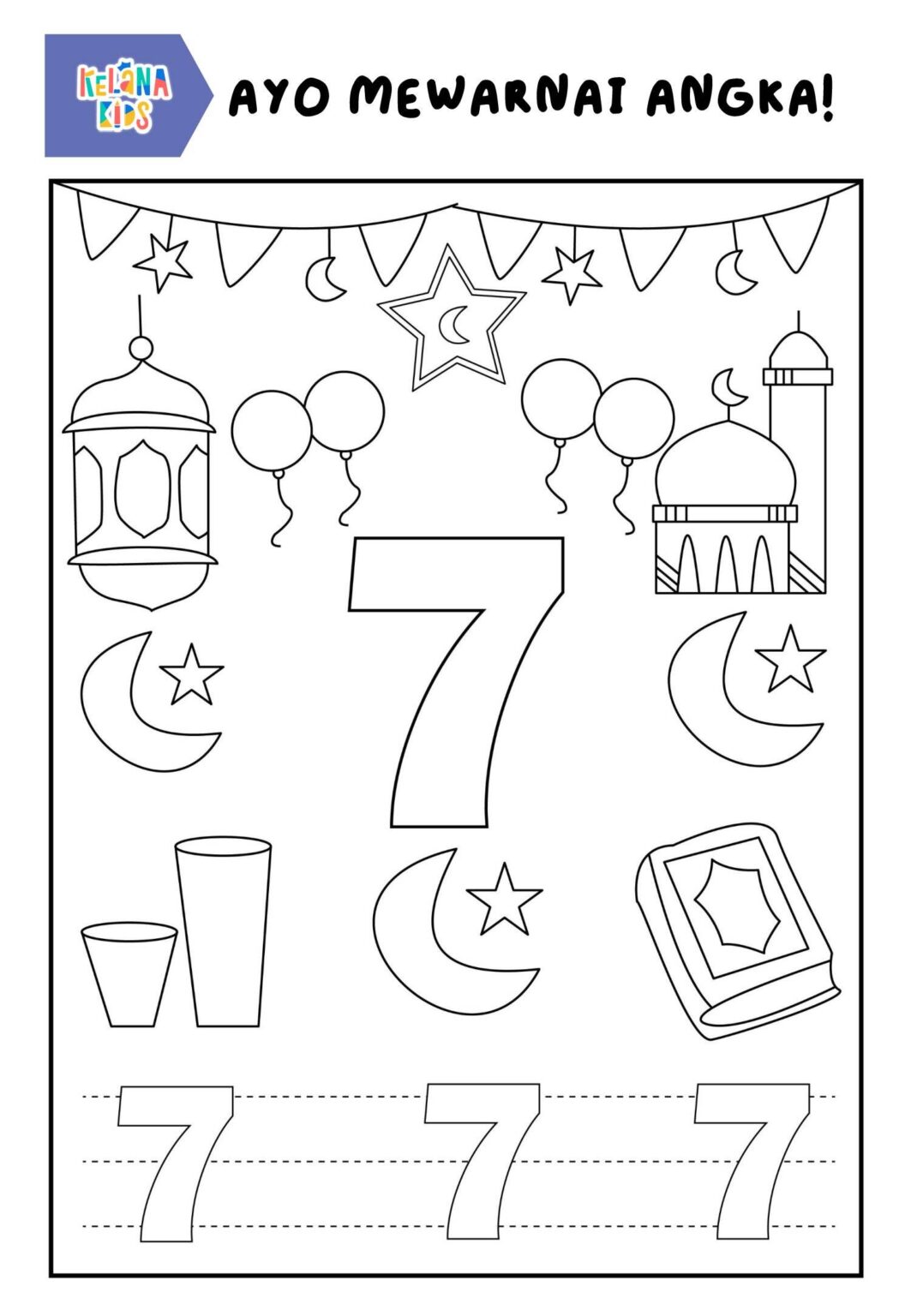 Mewarnai Gambar Tema Ramadhan [ + Bonus Gratis Worksheet ]