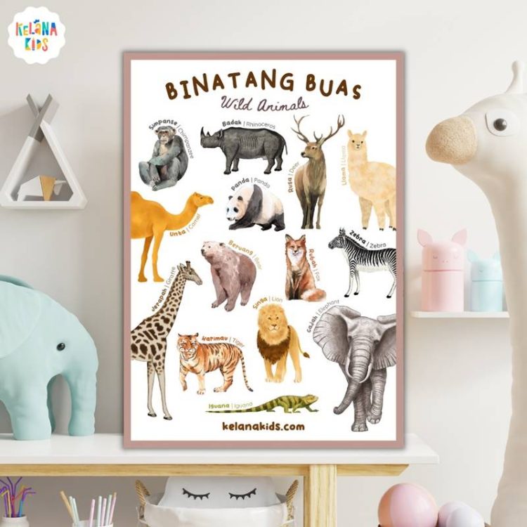 Poster Edukasi Binatang Buas Wild Animals Wipe Clean Ukuran A3